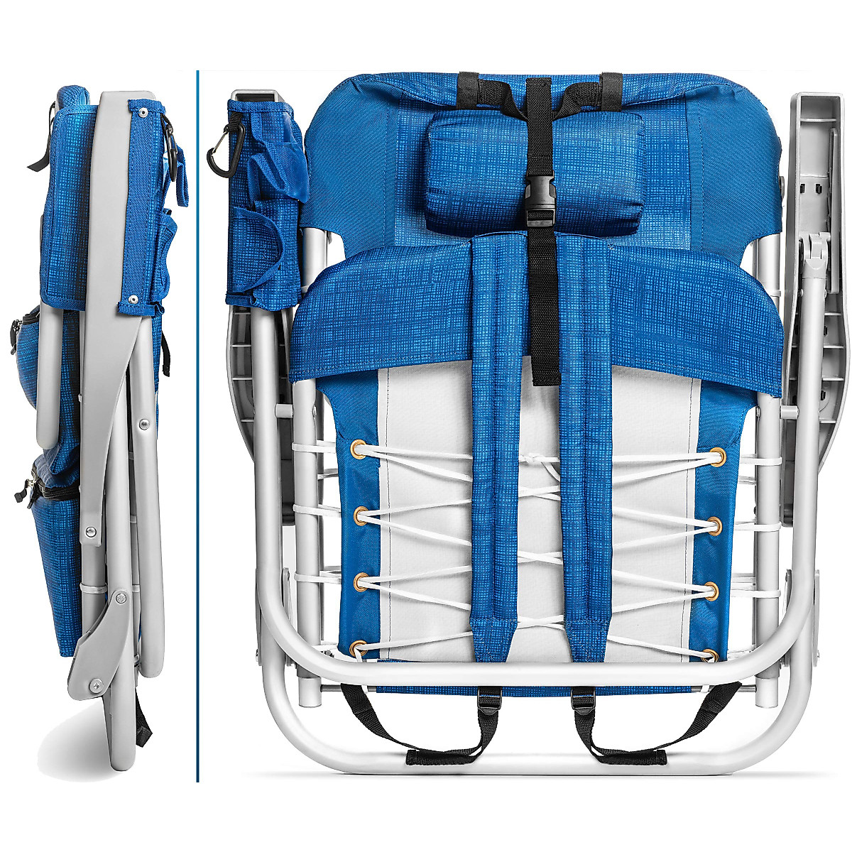 Homevative Folding Backpack Beach Chair with 5 Positions, Towel bar, Cooler Pouch, Storage Pouch, Cup Holder and Phone Holder