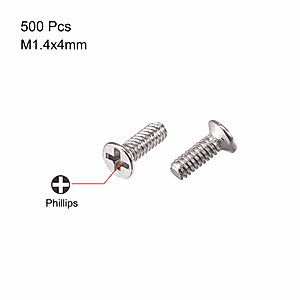 uxcell M1.4 x 4mm Phillips Screw Fastener Silver Tone for Laptop PC TV Fan Switch 500pcs