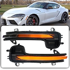 LED Dynamic Side Mirror Turn Signal Lights for 2020-2023 Toyota GR Supra Smoked Lens Sequential Turn Signal Lights Indicator Accessories LED Side Mirrors Marker Lamps