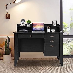 WATERJOY 48" Computer Desk with 4 Storage Drawers and Hutch Wood Executive Table for PC Laptop Table