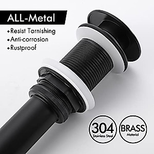KES Bathroom Sink Drain Without Overflow Sink Drain Stopper Matt Black Pop Up Drain, All Metal Rustproof Brass and 304 Stainless Steel, S2008D-BK
