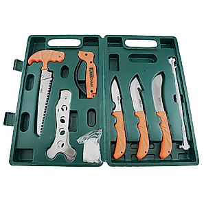 AccuSharp Hunting Kit, 9 Piece Processing Kit with 3 Hunting Knives, Bone Saw, Ribcage Spreader, Zip Ties, Gloves & Knife Sharpener, Complete Game Processing Kit with Case