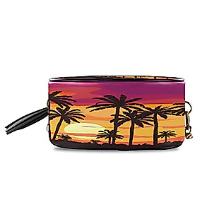 ALAZA Palm Trees Sunset PU Leather Small Women Crossbody Shoulder Bag Purse Wallet with Adjustable Chain Strap