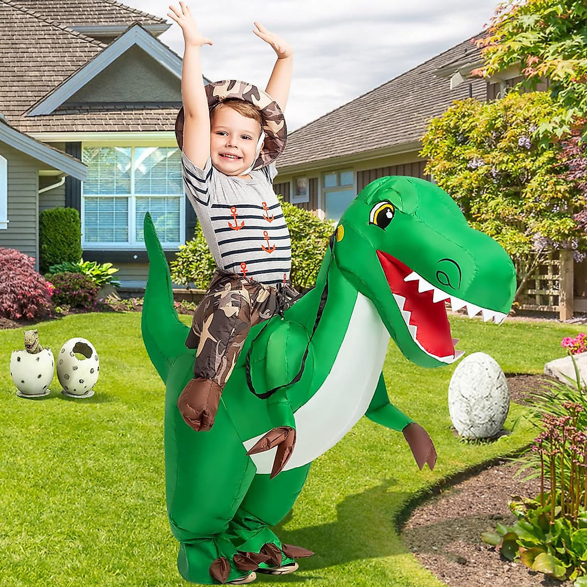 GOOSH Inflatable Dinosaur Costume for Kids Halloween Costumes Boys Girls 55IN Funny Blow up Costume for Halloween Party Cosplay