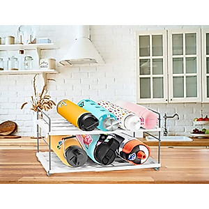 Expandable Water Bottle Organizer for Cabinet, Water Bottle Holder Storage Rack for Kitchen Pantry Organization, Height & Width Adjustable Cup Bottle Holder Shelf Organizers, Hold Up to 10 Bottles