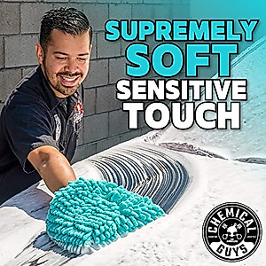 Chemical Guys MIC513 Big Noodle Chenille Microfiber Scratch Free Supersized Car Wash Mitt for Cars, Trucks, SUVs, RVs & More, Turquoise (11" x 12")