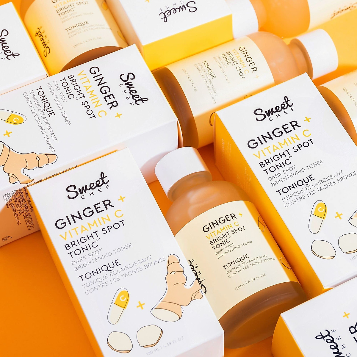 Sweet Chef Ginger + Vitamin C Spot Tonic - Ginger + Turmeric Facial Toner, Hydrates and Visibly Smooths Skin - Vitamin C Helps to Fade the Appearance of Dark Spots (130ml / 4.39 fl oz)