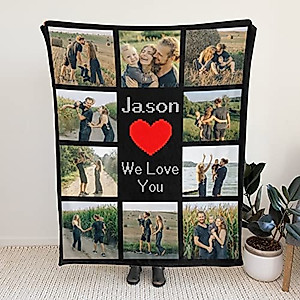 HYHSJY Gifts for Mom Dad Custom Blankets Personalized Throw Blankets with Photo Text Customized Love Blanket for Wife Friend Mom Couple Grandma Pets Gifts for Birthday Anniversary Halloween Christmas