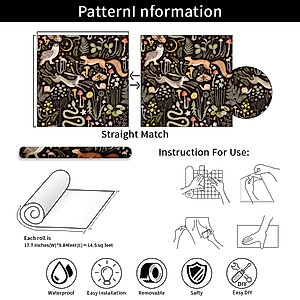 MAGAFA Peel and Stick Wallpaper - Fairytale Forest Moon and Stars - Owls, Snakes - Green, Red, Yellow, Brown, White - Matte - Waterproof - Reusable - 17.71" x 118.1" - Wall Art