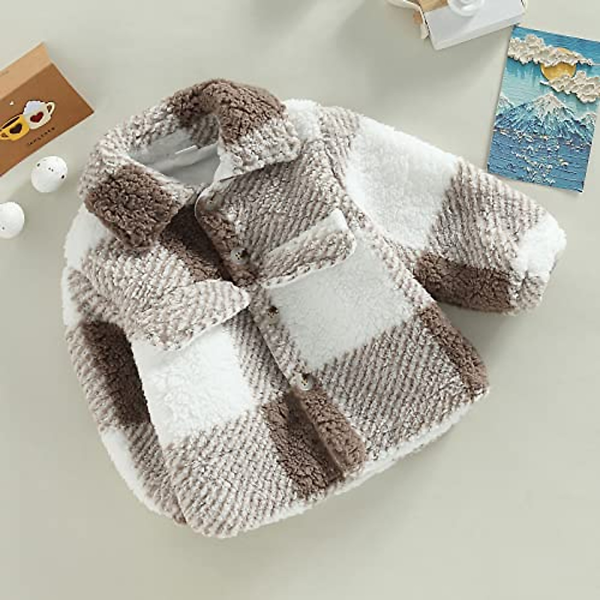 BULINGNA Toddler Baby Girl Boy Plaid Fleece Coat Lapel Collar Button Down Jacket Infants Fall Winter Warm Outwear (as1, age, 6_months, 12_months, Khaki, 6-12 Months)