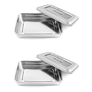 QWORK Medical Surgical Trays, 2 Pack Stainless Steel Dental Instruments Organizer Holder Sterilization Tray for Lab Instrument Supplies, 11.8" x 7.8" x 2"