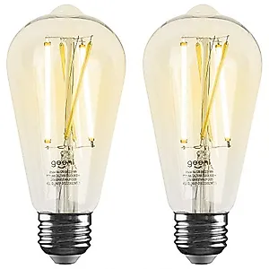 Geeni LUX Edison ST21 (ST64) Edison WiFi LED Smart Bulb, 2700K-6500K 8W, E26 Base, Dimmable, Tunable White Light, Works with Alexa & Google Home, 2 Pack