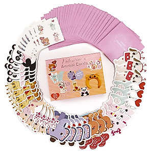 Valentines Day Cards For Kids - 28 Valentine Cards + 28 Inflatable Animal Headbands + 28 Gift Envelopes & Tattoos, Animal Greeting Cards Valentines Exchange Cards for Kids Boys Girls School Classroom