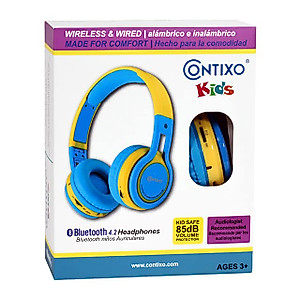 Contixo 7 inch Kids Learning Tablet Bundle - Toddler Tablet, Bluetooth, Android, Dual Cameras, Parental Control, Kids Bluetooth Headphone & Tablet Bag - DkBlue, 2023 Model