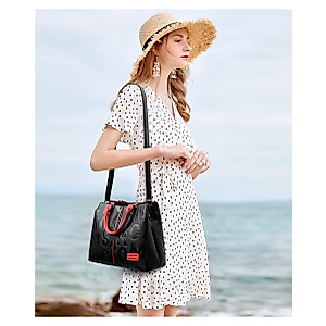 NEWSTYP Ladies Quality Leather Letter Shoulder Bags for Women 2021 Luxury Handbags Women Bags Designer Fashion Large Capacity Tote Bag (Red)