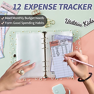 OOUUREC Daisy Cash Envelope Budget Binder Organizer - with 30 Budget Stickers, Expense Tracker, A6 Zipper Binder Pockets & Money Saving Binder, Personal Organizer Finance Planner for Cash and Coupon