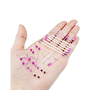 Jenxnjsjo Clear Lip Septum Rings Industrial Eyebrow Smiley Piercing Jewelry Plastic Cartilage Helix Tragus Daith Earrings Purple Vertical Labret Medusa Retainers Kits for Surgery Work Sports