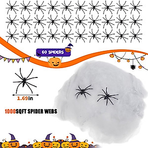 CNSSKJ Spider Webs Halloween Decorations,1000Sqft Spider Webs with 60 Fake Spiders, Stretchable Cobwebs for Indoor/Outdoor Scary Atmosphere, Parties, and Haunted Houses (1)