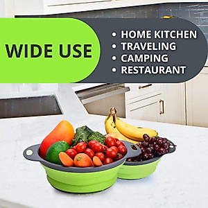 Collapsible Colander with Plastic Handles Round Silicone Kitchen Strainers Foldable Kitchen Strainer Perfect for Draining Pasta Vegetable and Fruit Green