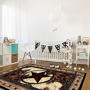 Area Rug 5'x7' Western Texas Star on Wood Panel Rustic Vintage Style Non-Skid Rubber Backing Modern Runner Rug Indoor Carpet for Bedroom/Living Room