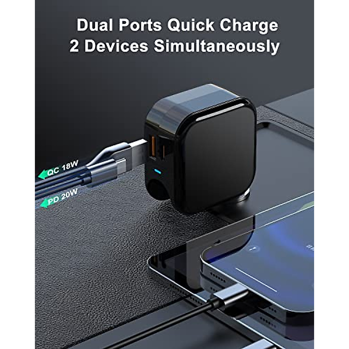 SAUNORCH USB C Car Charger Block, Cigarette Lighter Adapter and USB Wall Phone Charger W/ 2 in 1 Foldable Plug 20W Type C PD &18W QC 3.0 Charger Fast Charging for iPhone 14/13/12/11/XR,iPad, Samsung