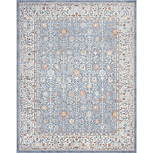COZYLOOM Oriental Area Rug 5' 3" x 7' 3" Vintage Floral Rug Blue Tribal Distressed Carpet Indoor Accent Rug Non Slip Non-Shedding Floor Cover for Living Room Bedroom Home Office Low Profile