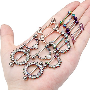 Cisyozi Nipple Piercing Jewelry 14G Nipple Rings for Women Rainbrow Stainless Surgical Steel Nipple Shield Nipplerings Ring Barbell Bar Body Piercing Jewelry for Women 14mm