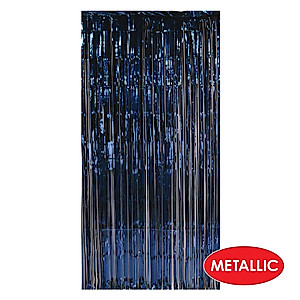 Beistle 1-Ply Tinsel Foil Fringe Curtain Photo Booth Backdrop Birthday Party Decorations, Wedding Reception, Baby Shower Celebration, Graduation Supplies, 8' x 3', Navy