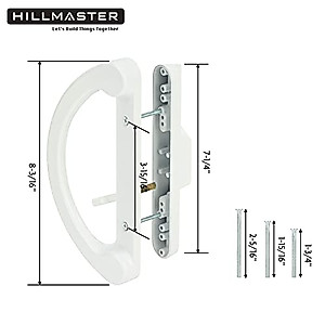 HILLMASTER Patio Sliding Glass Door Handle Replacement Set Mortise Style Reversible Design Non-keyed Sliding Patio Door Handles, White Diecast Finish Fits 3-15/16” Screw Hole Spacing