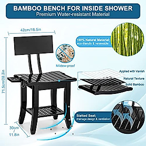 ETECHMART Bamboo Shower Bench with Back and Soap Dish, 2-Tier Shower Chair Bath Seat with Handle for Bathroom Bathtub Elderly Disabled, Waterproof Wood Spa Stool for Inside Shower Shaving, Espresso