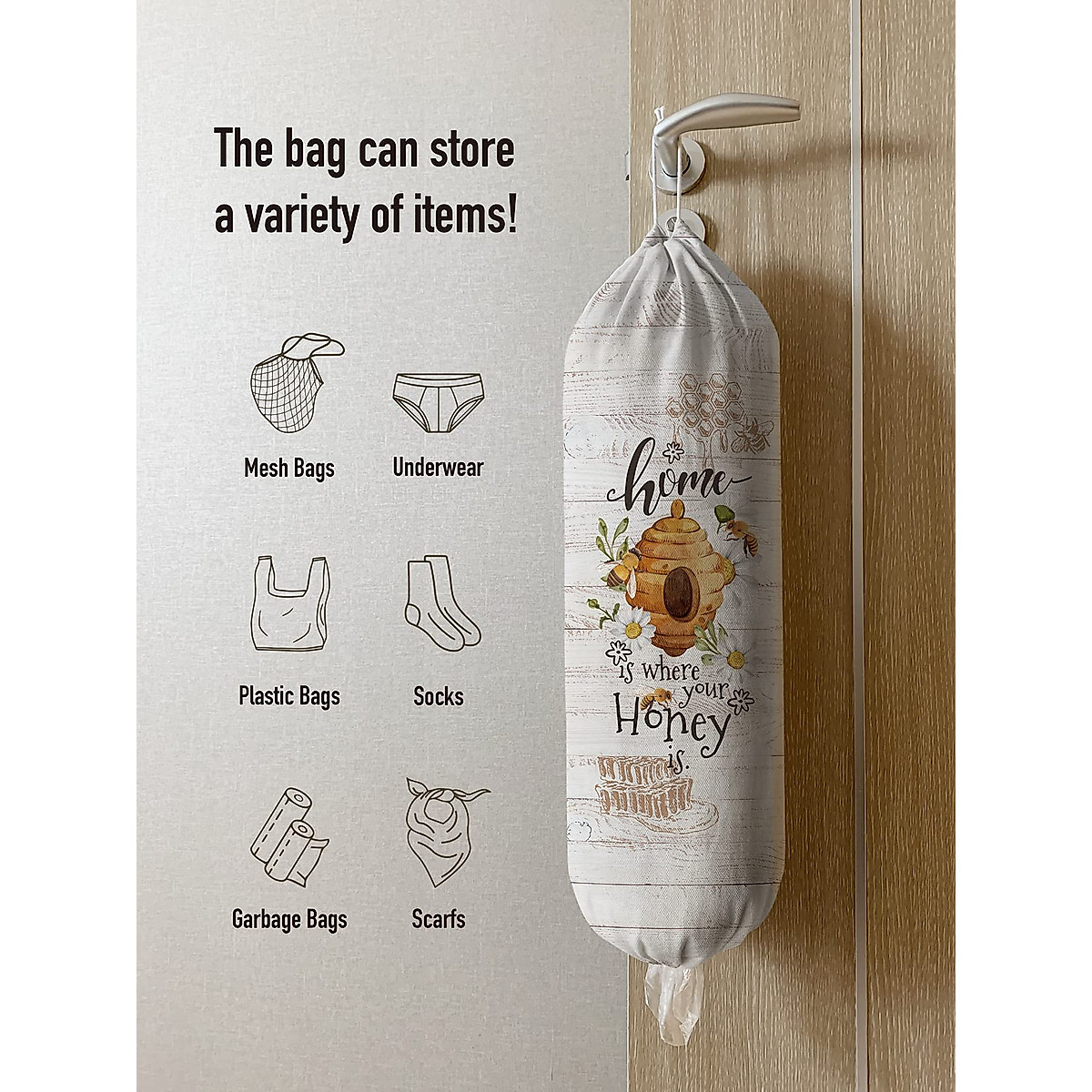 Hglian Farmhouse Plastic Bag Holder Dispenser and Honey Home Grocery shopping bags Storage saver Organizer