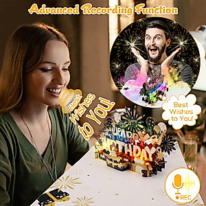 HUAXUS Large Birthday Card Voice Recording - Musical Happy Birthday Cards, 3D Pop up Birthday Cards Gift for Husband, Men, Women(20s recording time)