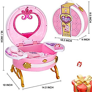 Portable Princess Vanity with Magic Mirror, Kids Makeup Vanity & Styling Tools, Lights and Sounds, Girls Toys Gifts for 3-12 Year Old Kids Toddler Birthday Gift