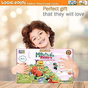 Logic Roots Addition Games - Pack of 2, Mountain Raiders and Ocean Raiders, Math Board Games and STEM Toys for 5- 9 Year Olds, Educational Gift for Kids, Homeschoolers, Kindergarten and Up