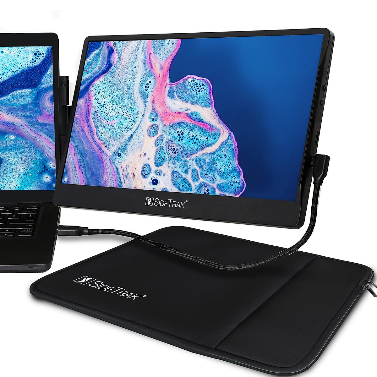 SideTrak Swivel Attachable Portable Monitor for Laptop 12.5” FHD IPS Laptop Screen with 14” Protective Case | Compatible with Mac, PC, & Chrome | Fits All Laptop Sizes | Powered by USB-C or Mini HDMI