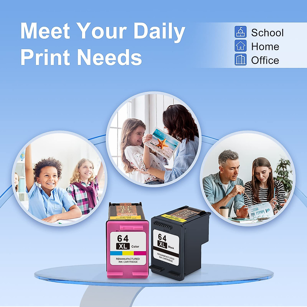 myCartridge SUPRINT 64XL Ink Cartridge Combo Pack Remanufactured Ink Cartridge Replacement for HP 64 XL 64XL for Envy 7855 7155 7858 5542 6255 7800 6232 6252 Printer Black Color (2 Pack) 64 Ink