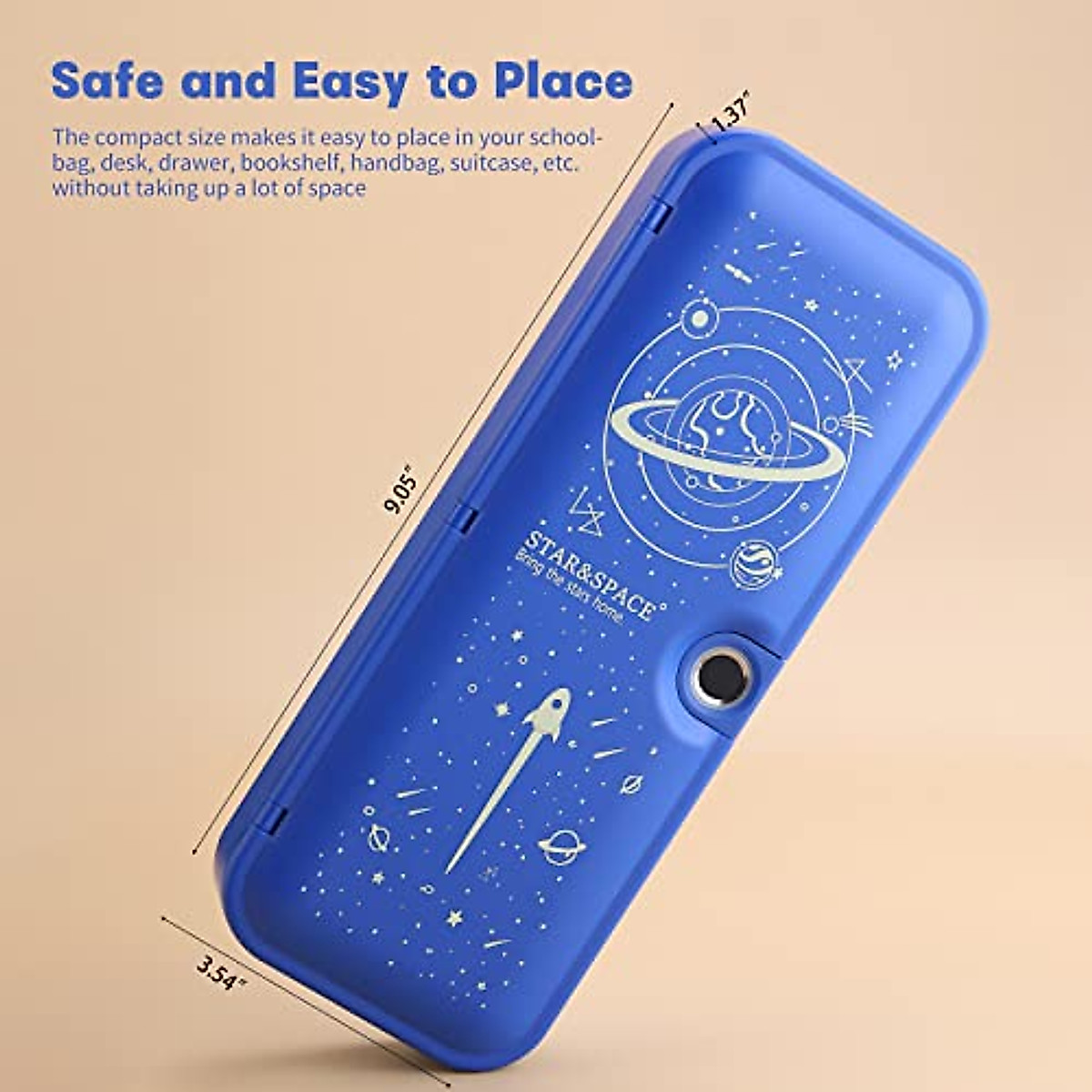 Enjoy Myself Planet Space Fingerprint Unlock Pencil Case, Portable Personal Security Stationery Box for for Teens Girls Boys Adults Student, Gift Back to School Supplies for Kids