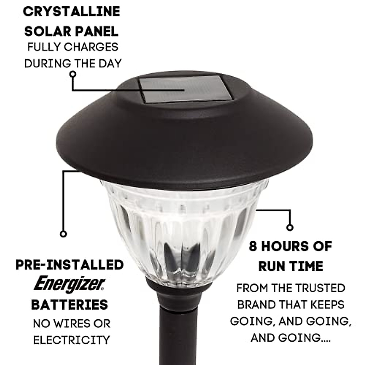 Energizer LED Solar Pathway Lights - 10 Pack of [Gunmetal] Outdoor Solar Lights - IP65 Waterproof w/Auto On/Off - Patterned Glass and Metal Construction Coated in Gunmetal