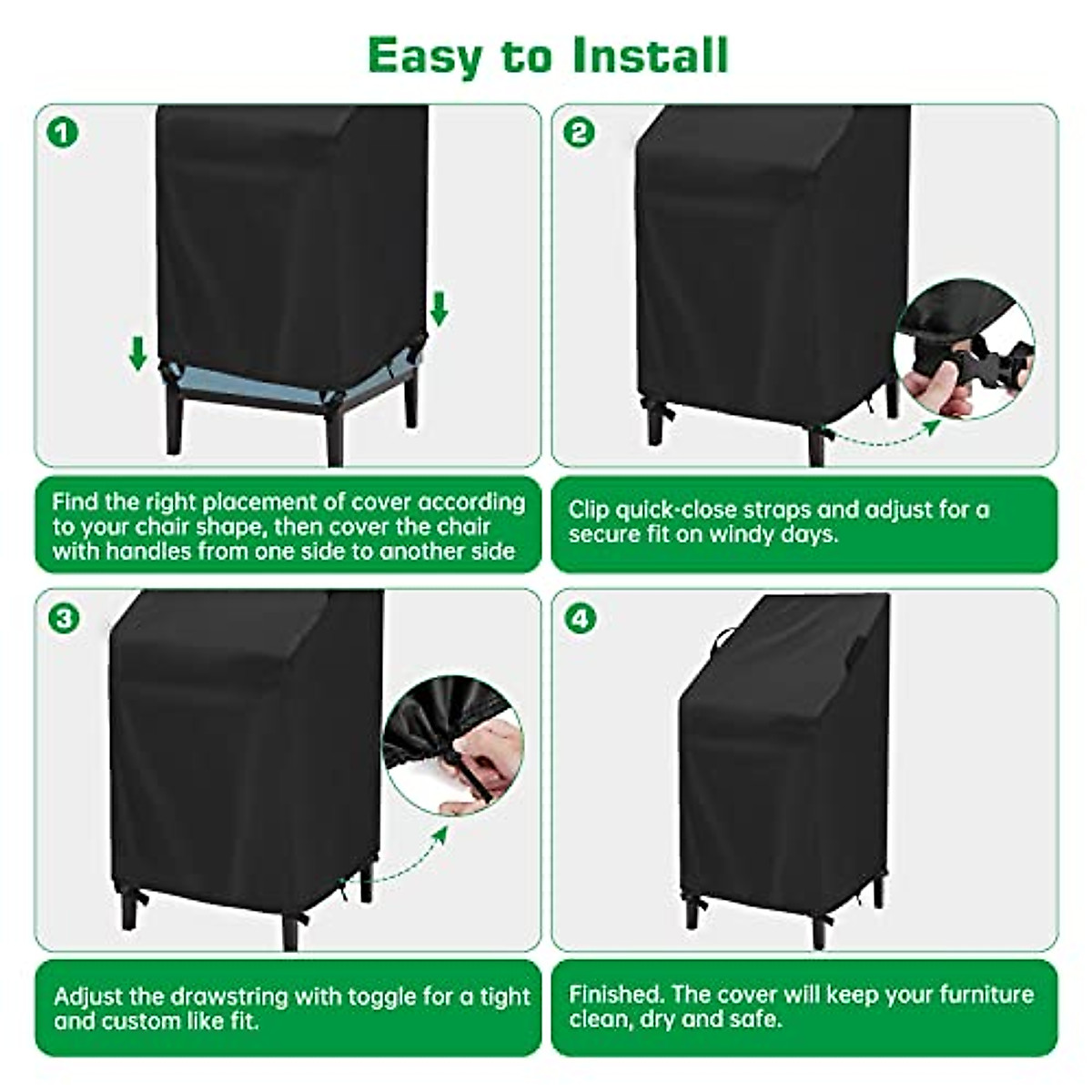 Vickay Stackable Patio Chair Cover Waterproof Outdoor Chair Cover Heavy Duty Lawn Patio Furniture Covers 25.6" L x 25.6" W x 47" H