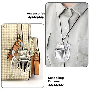 Kalimba Clear Mini Kalimba Thumb Piano Crystal 8 Key Portable Mbira Finger Piano Best Gift for Kids, Birthday, Christmas, Beginner, Party(Bear-shaped Crystal)