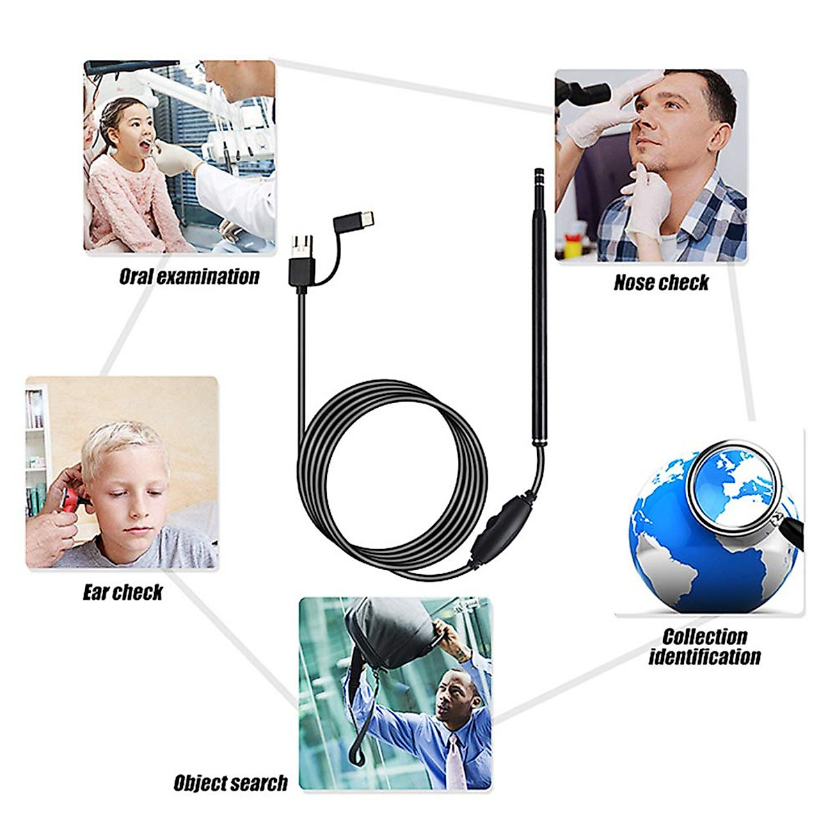 3 in 1 Otoscope iPhone，Endoscope Camera Otoscope Ear Nose Mouth,for Android Devices, Windows & Mac