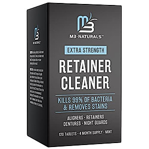 Retainer Cleaner Tablets Invisalign Cleaner - FSA HSA Approved - Remove Odors Discoloration Stains and Plaque 4 Month Supply Denture Cleaner for Retainers and Mouth Guards Denture Bath Fresh Mint