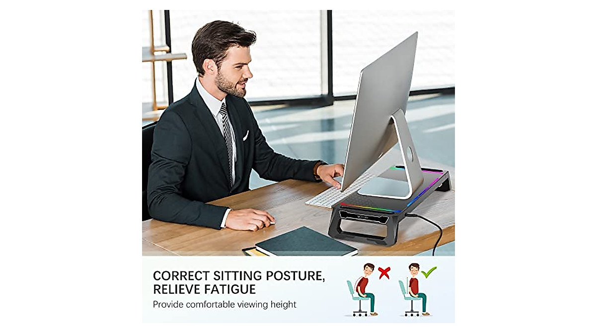 MOOJAY RGB Monitor Stand with USB Hub & Storage