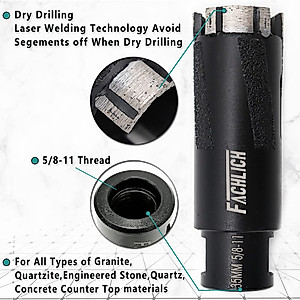 FACHLICH Diamond Core Drill Bit - 1-3/8" Granite Hole Saw 35mm Dry Core Bit for Dry Drilling Concrete Granite Marble Laser Welded