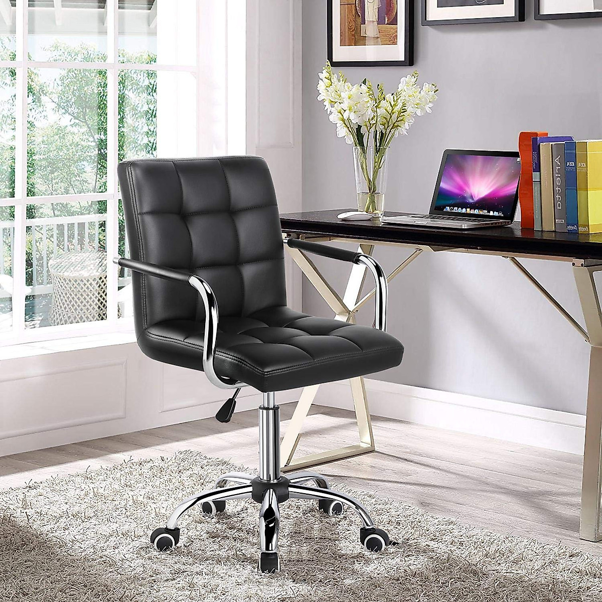 Yaheetech Desk Chair - Office Chair with Arms/Wheels for Students Swivel Faux Leather Home Computer Black