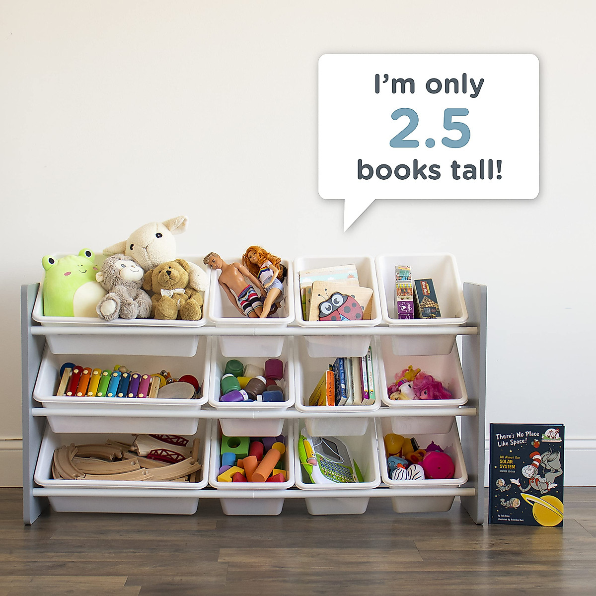 Humble Crew Made for Me Kids Toy Storage Organizer with 12 Storage Bins, Grey/White