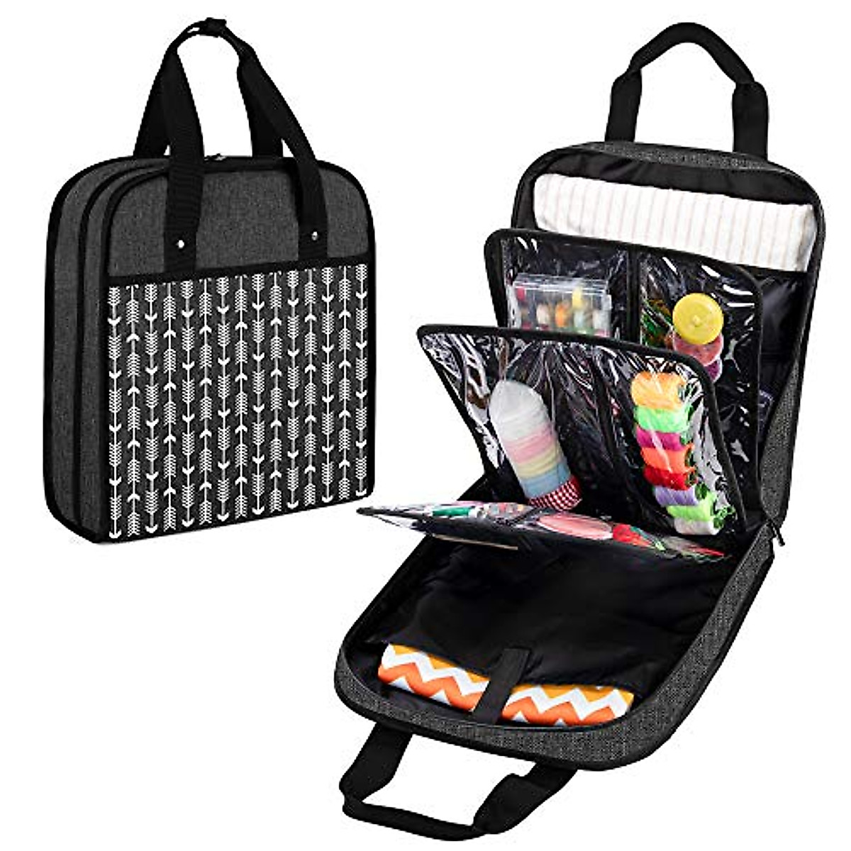 YARWO Sewing Accessories Organizer, Sewing Supplies Storage Bag for Sewing Tools and Craft Supplies, Black with Arrow (Patented Design)