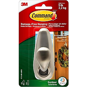 Command Outdoor Metal Hook, 1 Hook, 2 Strips, Water-Resistant Strips (FC13-BN-AWES)