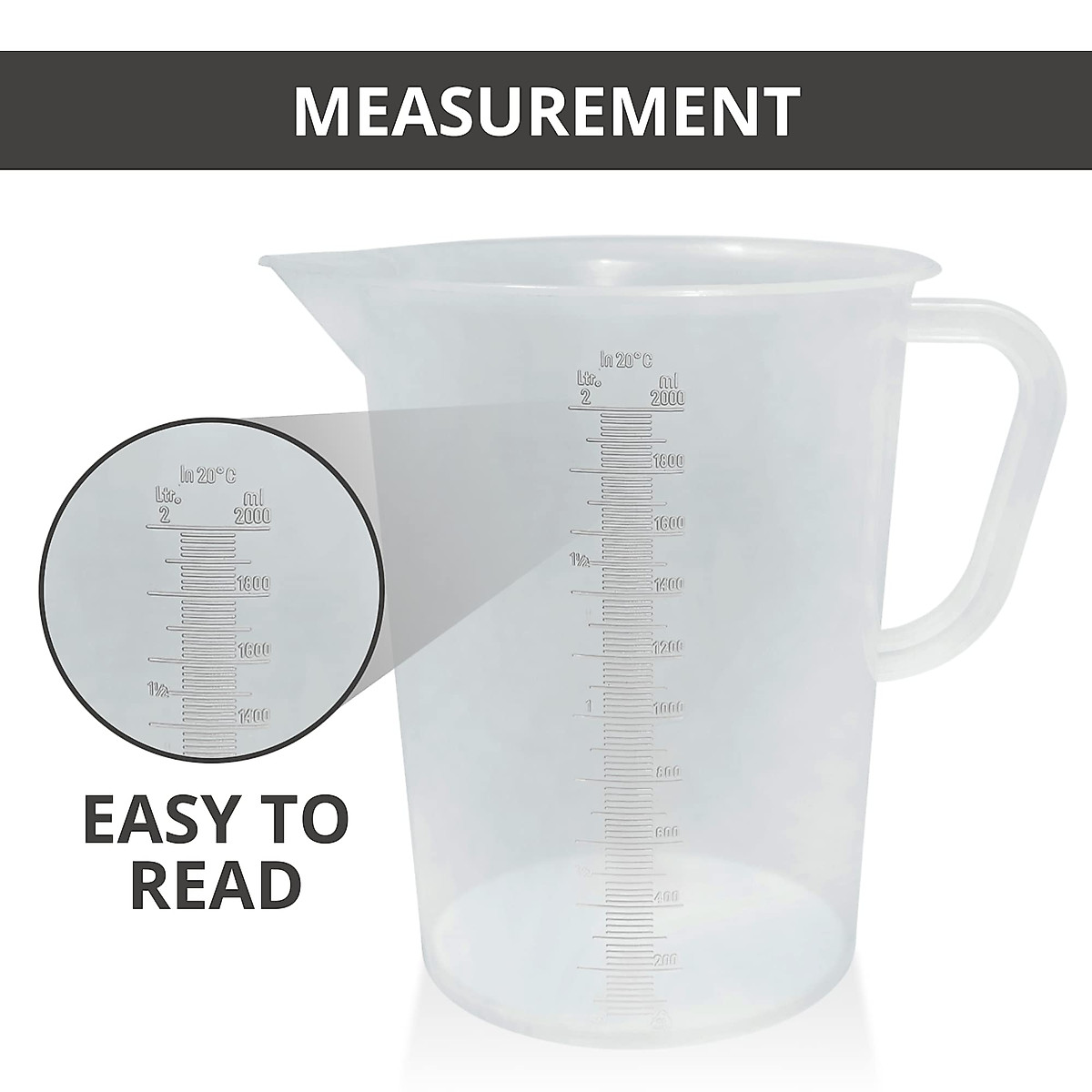 AppleTofu Appletofu Plastic Graduated Measuring and Mixing Pitcher - 2000ml Plastic Graduated Measuring Pitcher - Large Cylinder Graduated Measuring Container with Handle and Pour Spout - 2 Liter