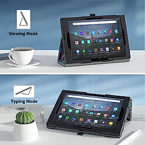 VORI Case for All-New Amazon Fire 7 Tablet (Only fit 12th Generation, 2022 Release), Slim Vegan Leather Folio Stand Smart Cover with Hand Strap and Auto Wake/Sleep for Kindle Fire 7”, Mandala Galaxy